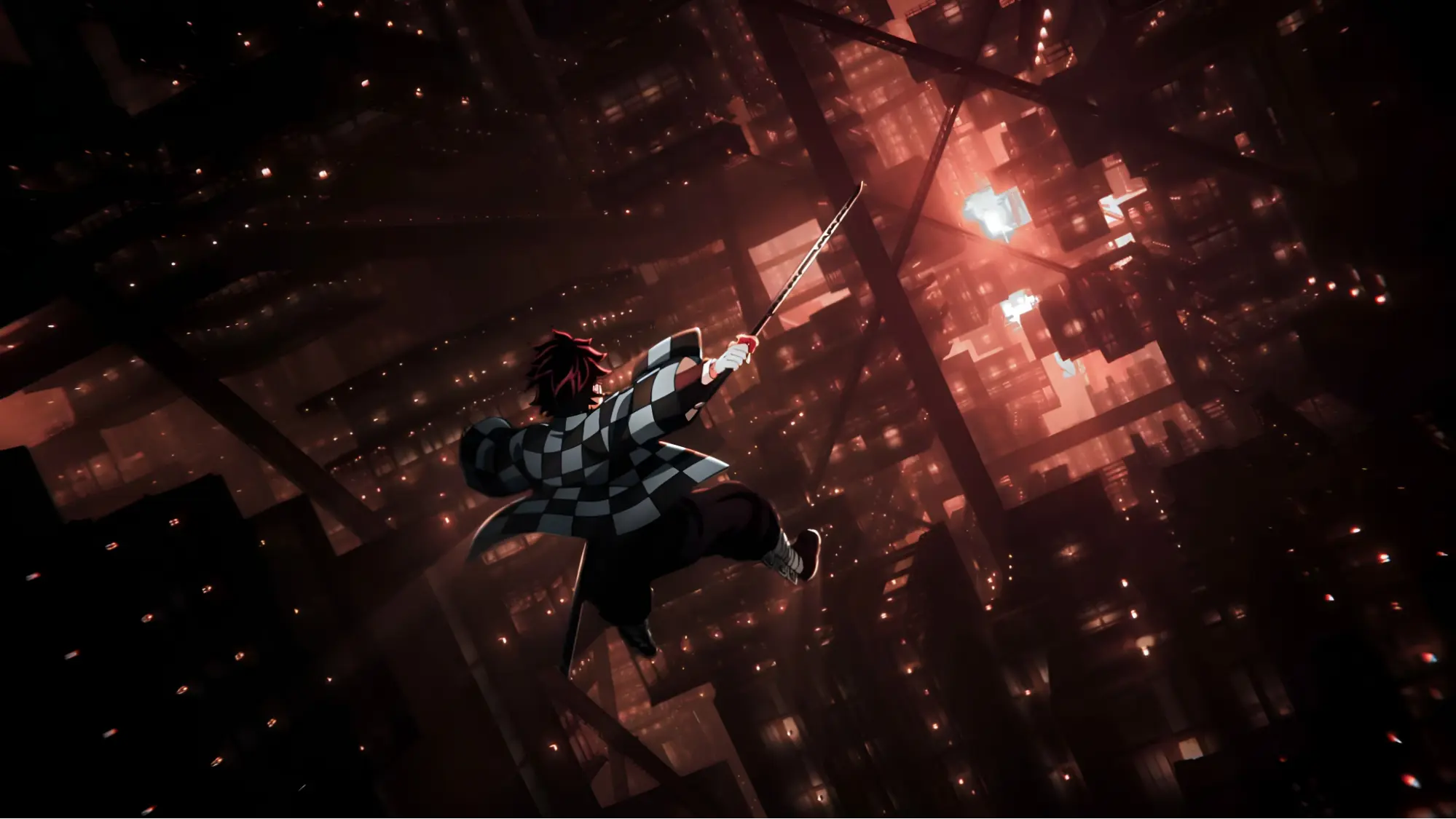 Tanjiro Kamado falling through the Infinity Castle in Demon Slayer ...