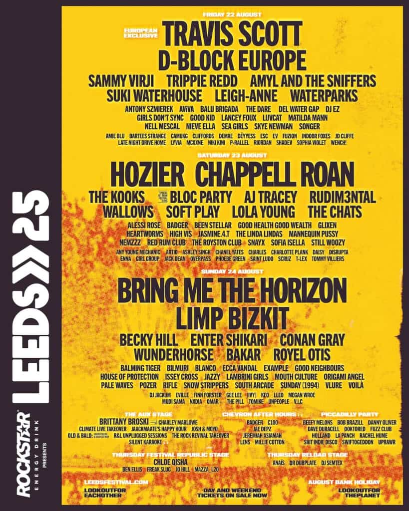 Leeds Festival takes place Thursday 21st – Sunday 24th August 2025 at ...